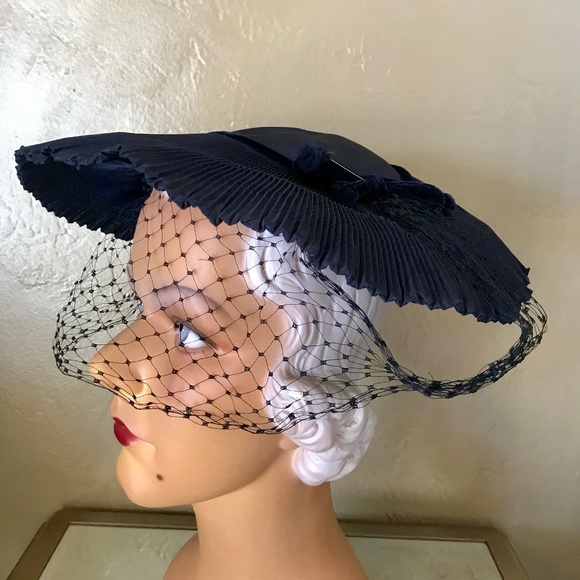 Accessories | Fabulous 195s Navy Fabric And Velvet Cart Wheel Hat With ...